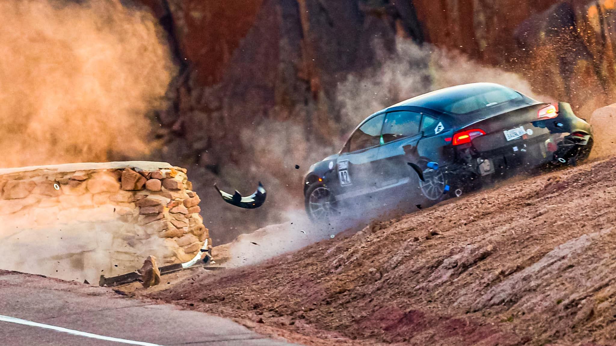 Tesla model 3 pikes peak crash store