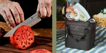 damascus steel chefs knife, stanley all day julienne mini soft cooler bag