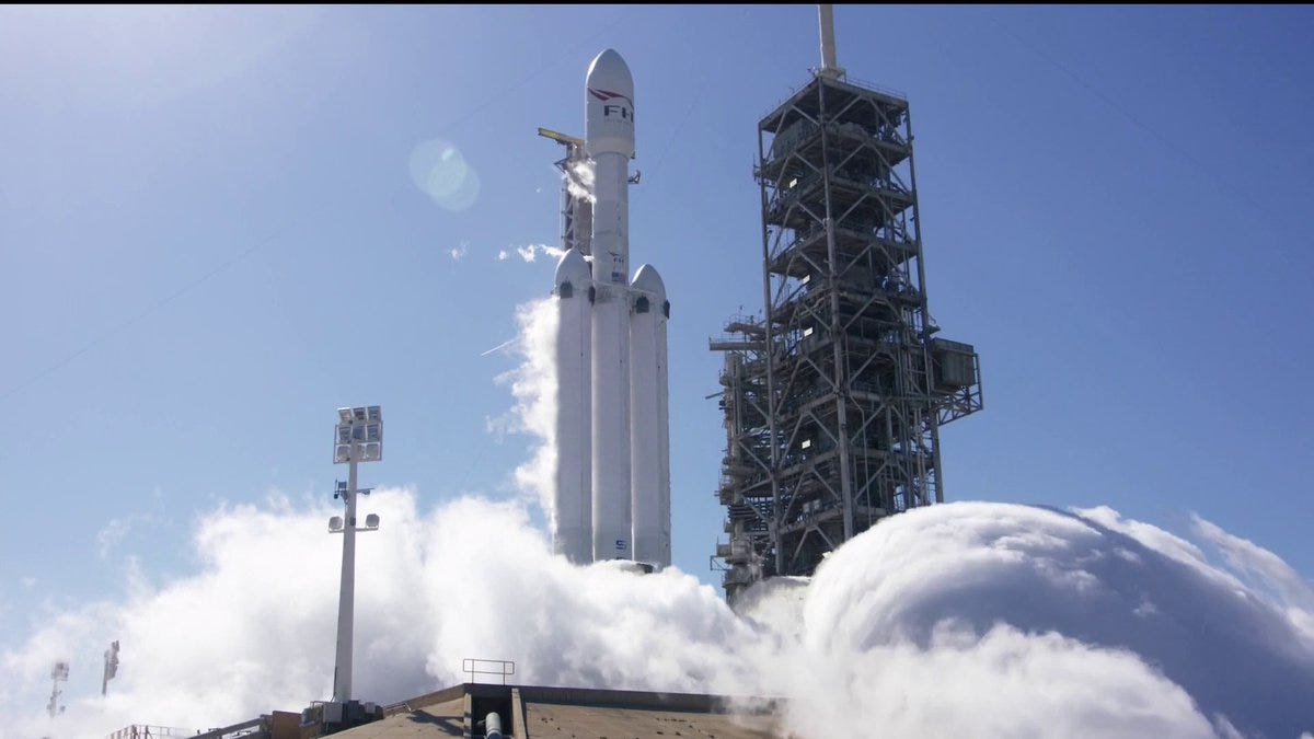 Spacex Conducts Falcon Heavy Static Fire Test