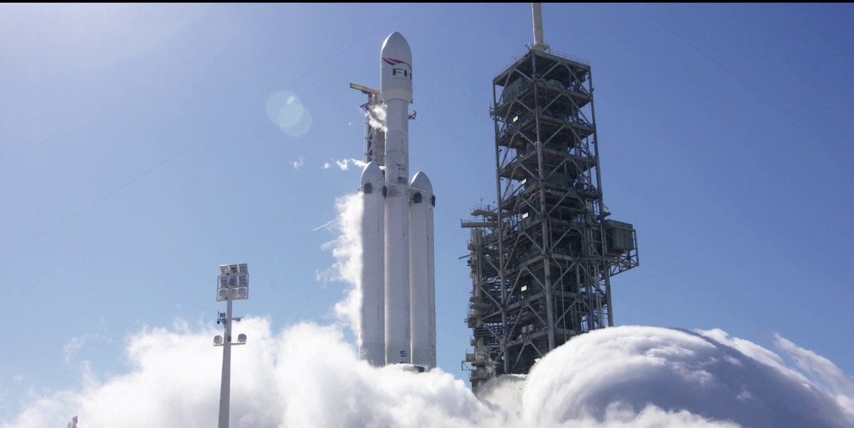Spacex Conducts Falcon Heavy Static Fire Test