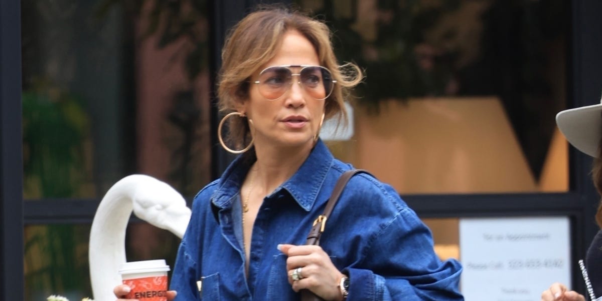 Jennifer Lopez Wore A Denim Dress With Two Waist High Leg Slits