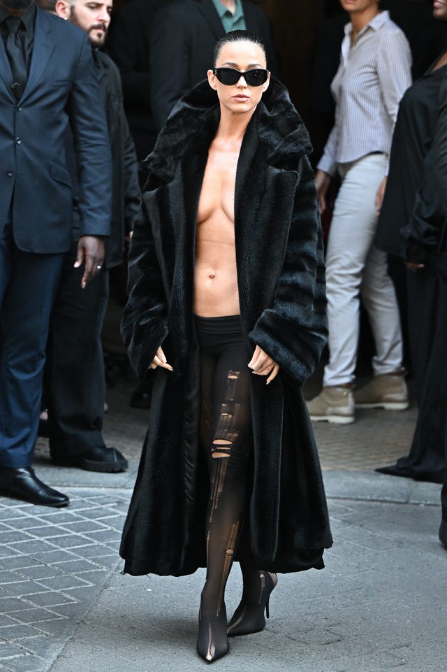 Katy Perry Wears Ripped Tights And No Top To Balenciaga Couture Show
