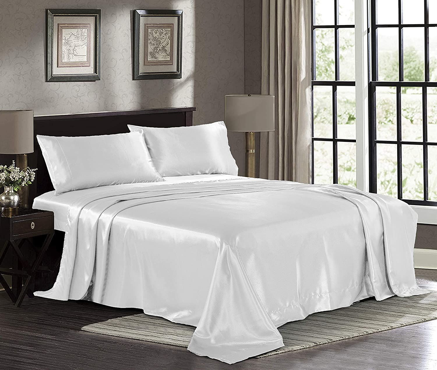 Satin sheets queen store